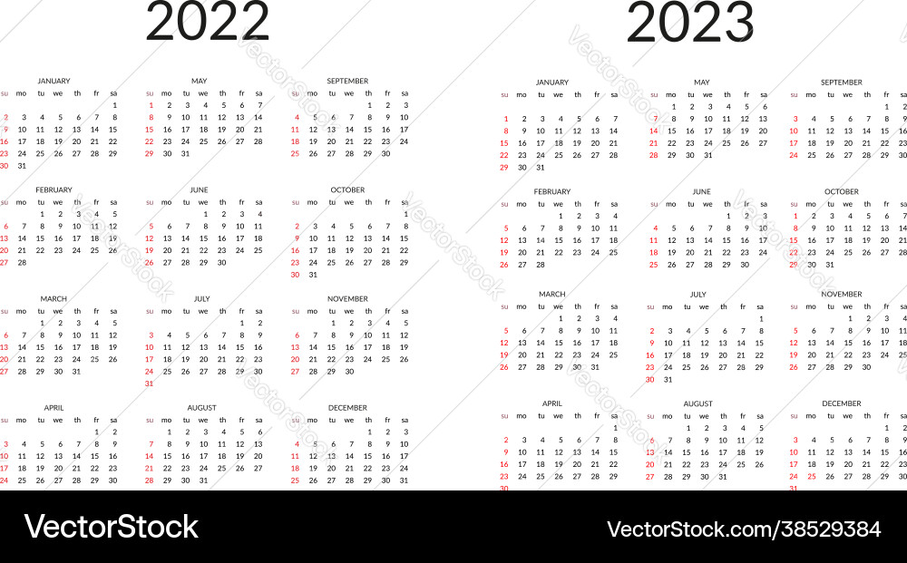 Calendar for 2022 and 2023 Royalty Free Vector Image