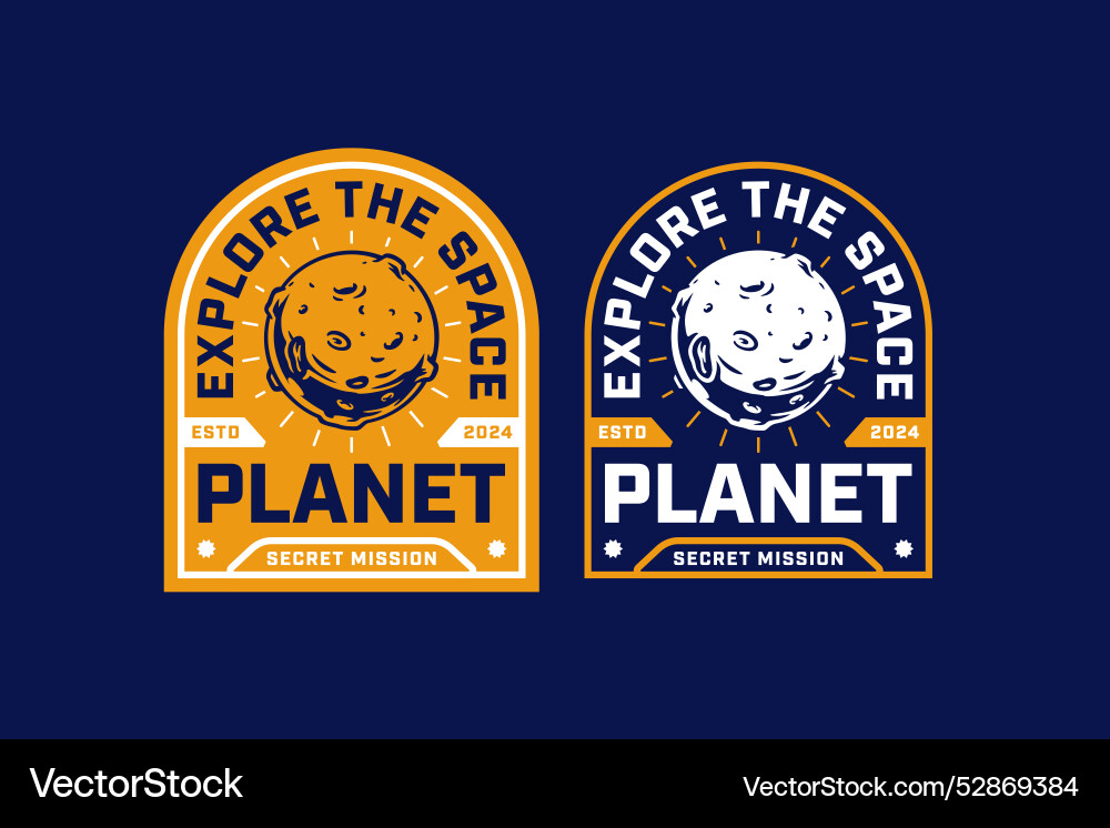 Comet meteor moon and planet space badge logo Vector Image