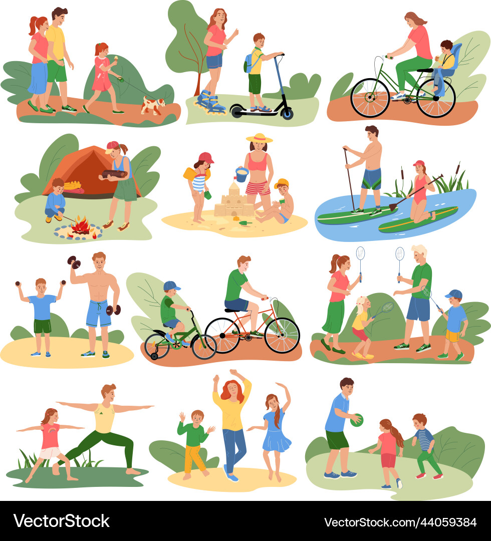 Family activities flat icons Royalty Free Vector Image