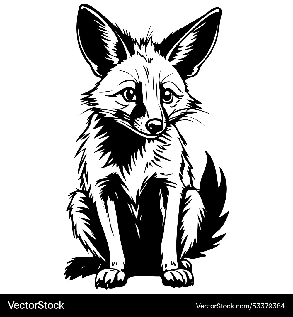 Isolated aardwolf sitting drawing outline cartoon Vector Image