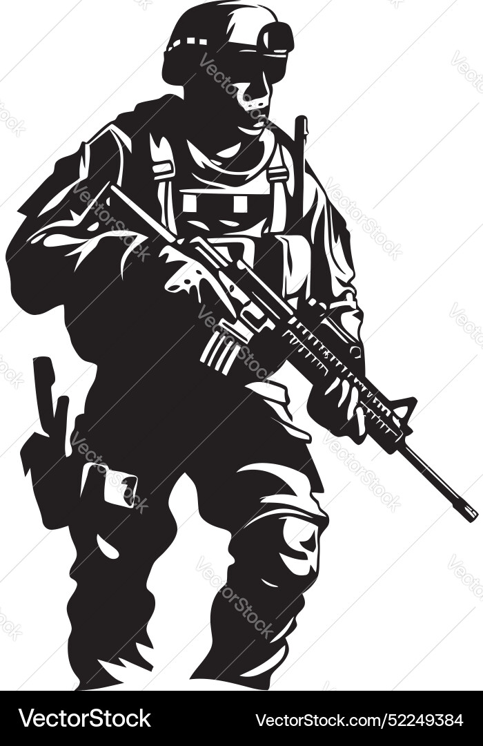 Tactical defender elegant soldier holding gun Vector Image