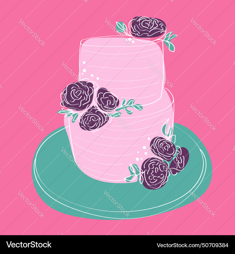 Two tiered cake with roses Royalty Free Vector Image