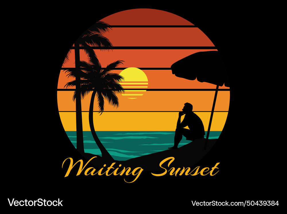 Waiting sunset retro vintage landscape design Vector Image