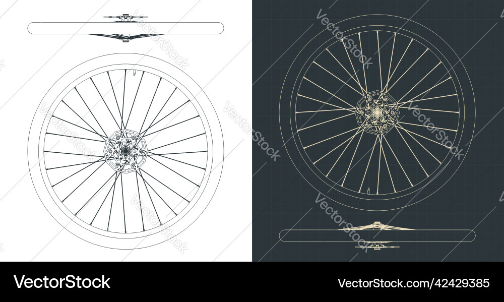Blueprint Bicycle Wheel Schematic Royalty Free Vector Image
