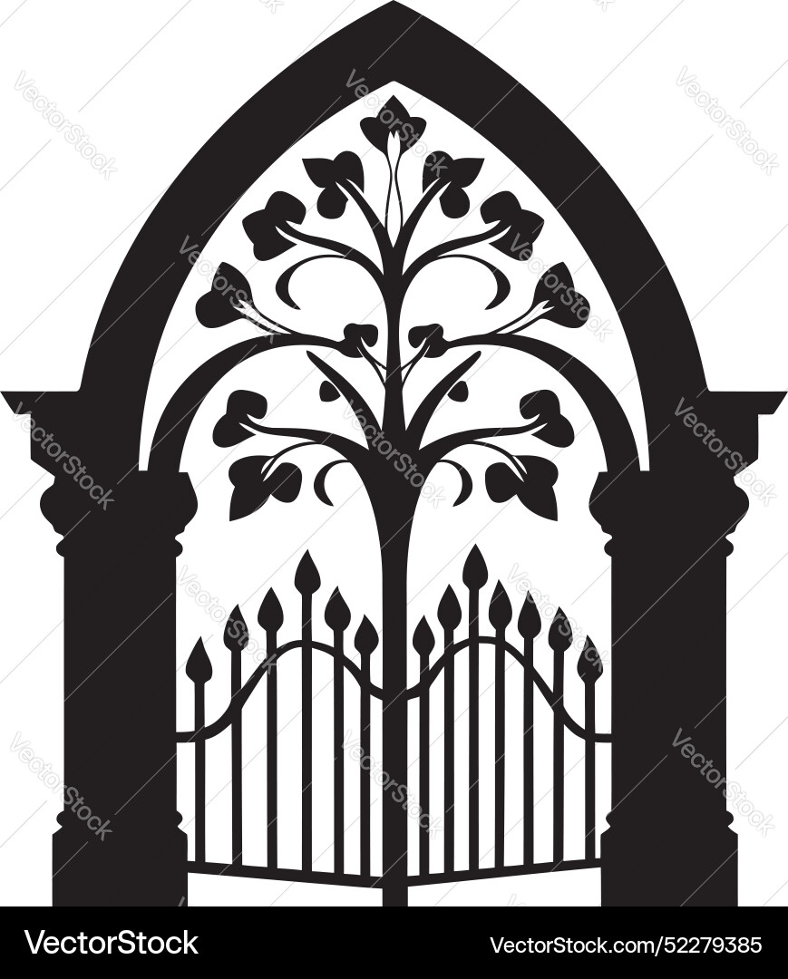 Ornate foliage gateway church gate with scrolls Vector Image