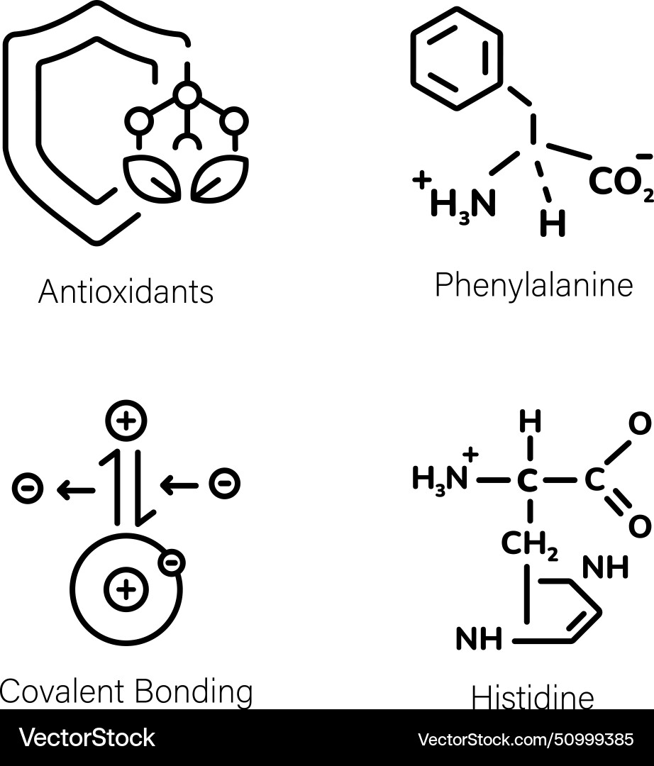 Set of chemistry formulas linear icons Royalty Free Vector