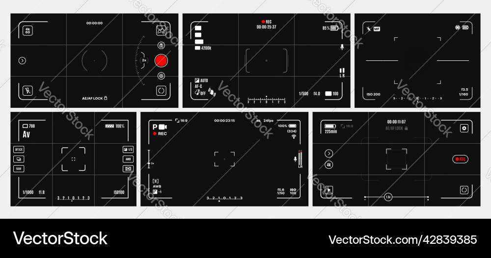 Video and photo camera viewfinder screen display Vector Image