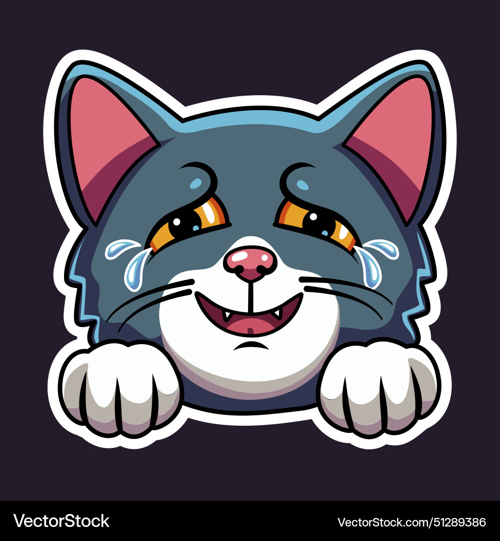 A laughs to tears emoticon cat sticker Royalty Free Vector