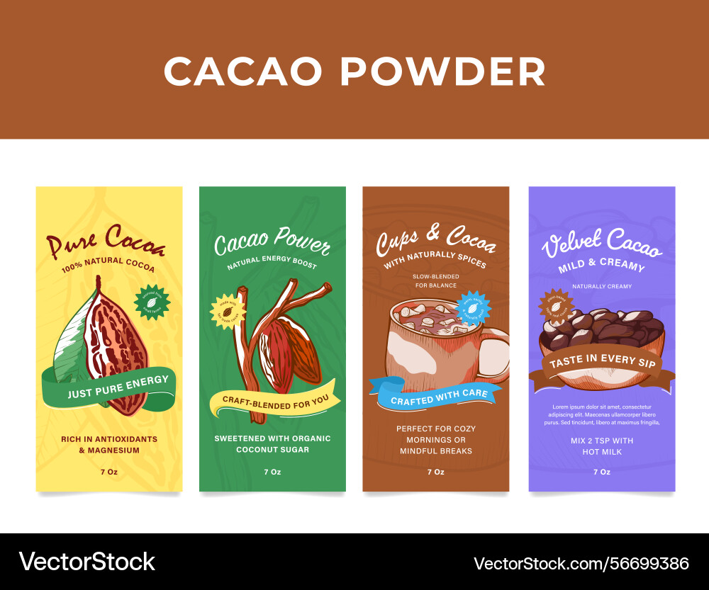 Cocoa powder packaging design template featuring Vector Image