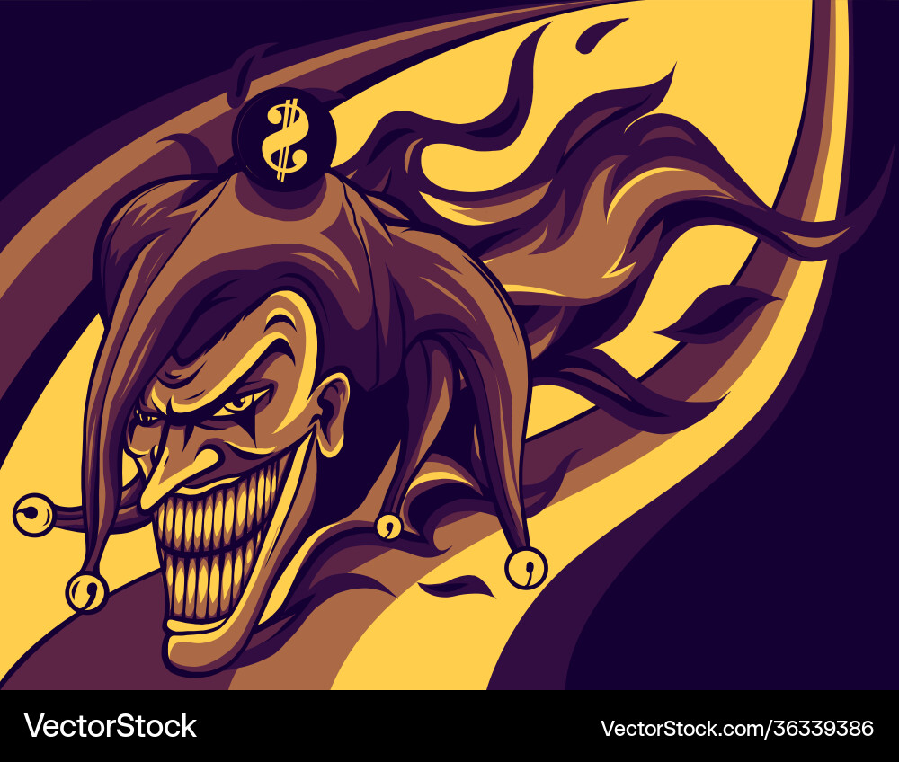 Evil joker with flames art Royalty Free Vector Image