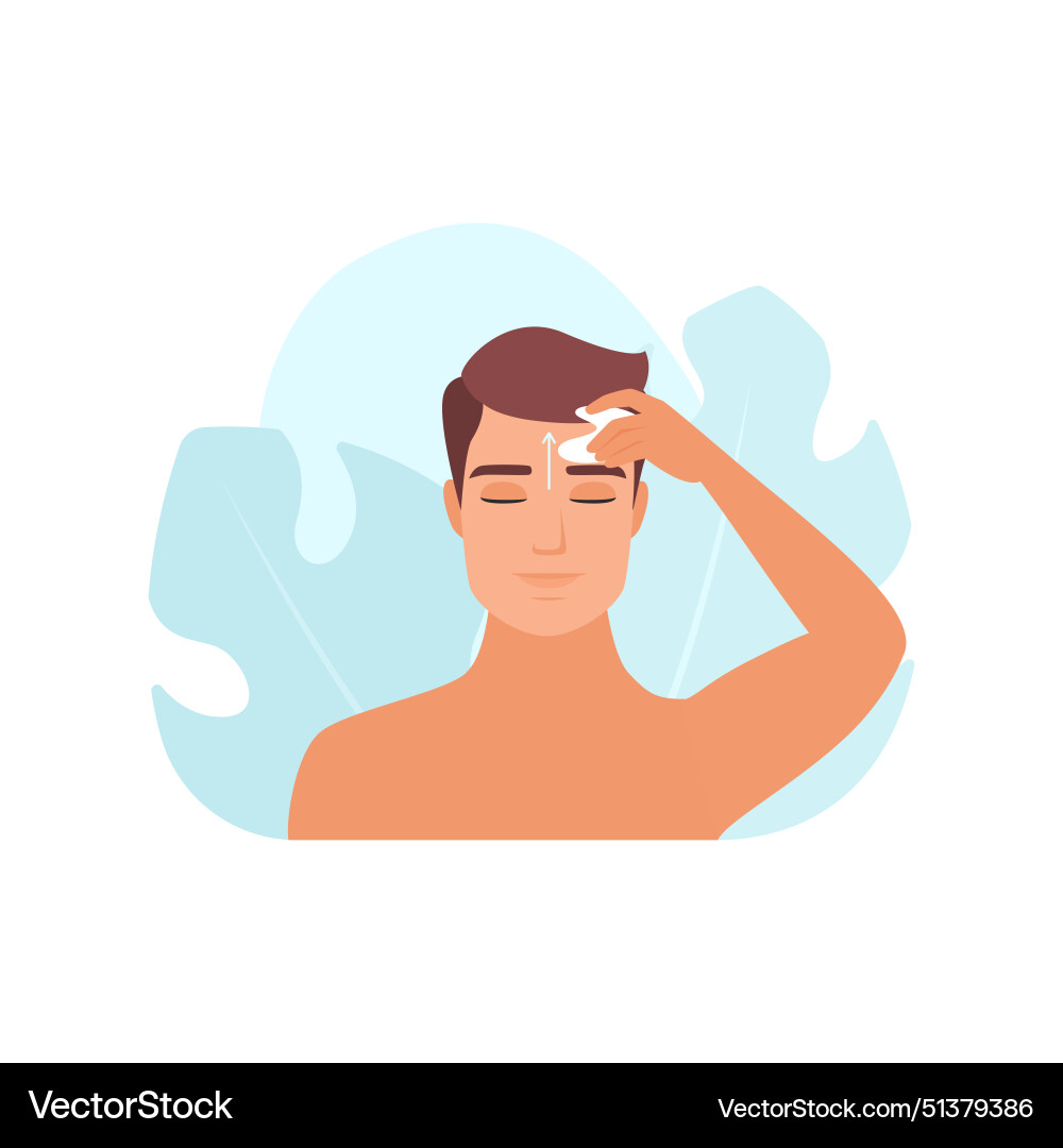 Man holding gua sha massager to massage forehead Vector Image