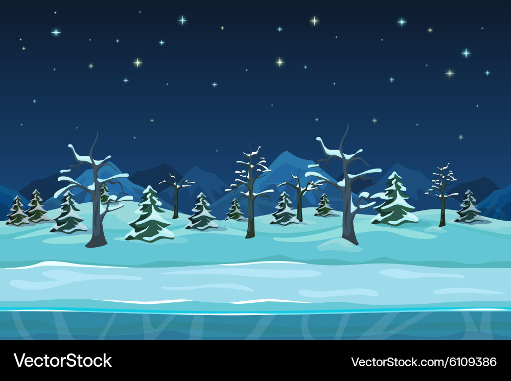 Seamless cartoon winter night landscape Royalty Free Vector