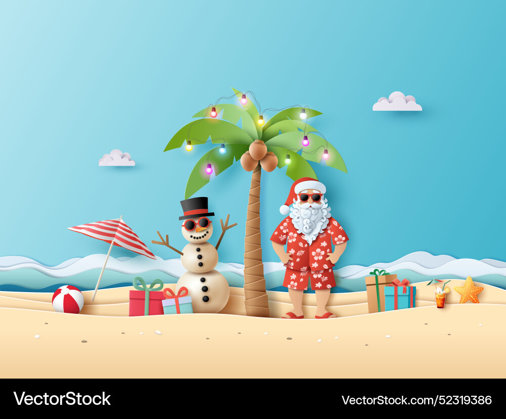 Tropical christmas celebration on the beach Vector Image