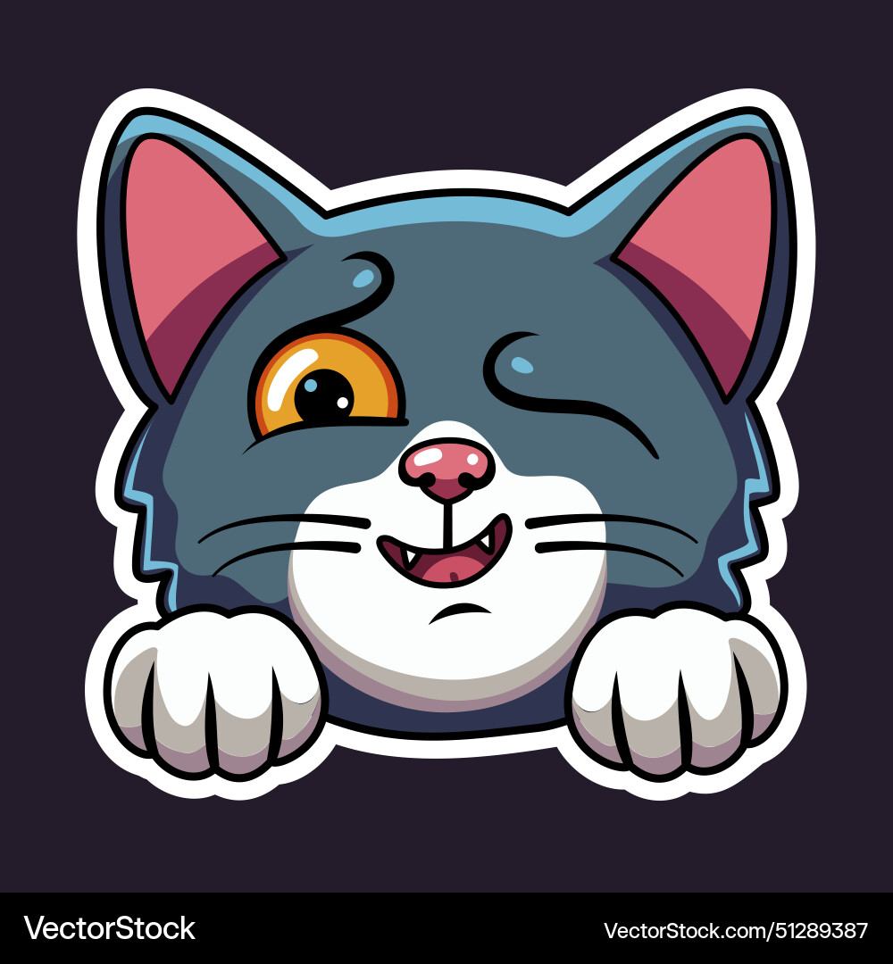 A winking emoticon cat sticker Royalty Free Vector Image