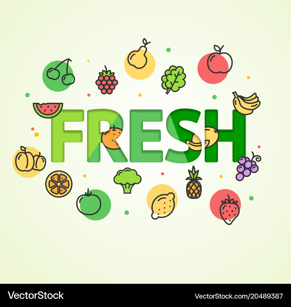 Cartoon fresh vegetable and fruit concept card Vector Image