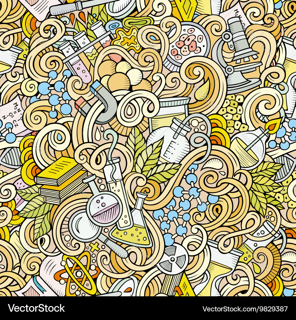Cartoon hand-drawn science doodles seamless Vector Image
