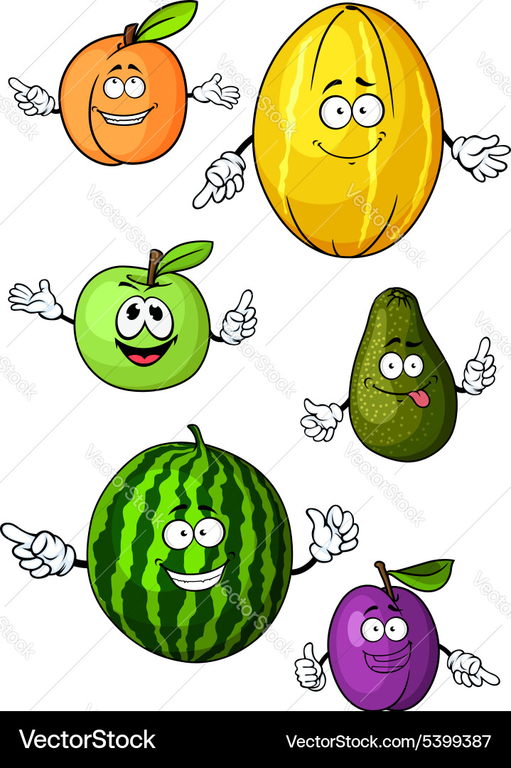 Cartoon isolated fresh fruits characters Vector Image