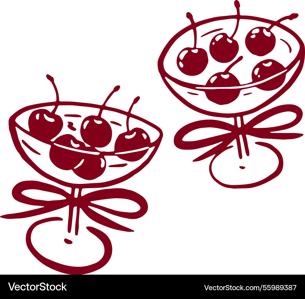 Cocktail with cherry and bow coquette rococo art Vector Image