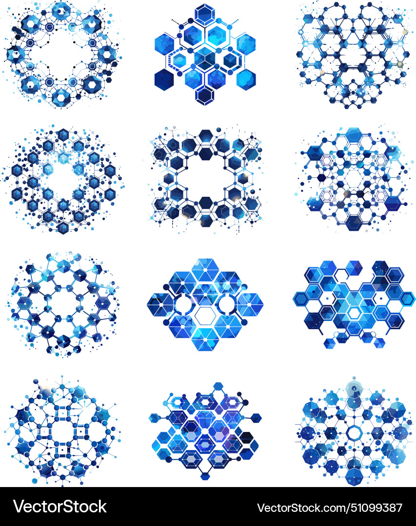 Crystal cell gradient set hexagonal Royalty Free Vector