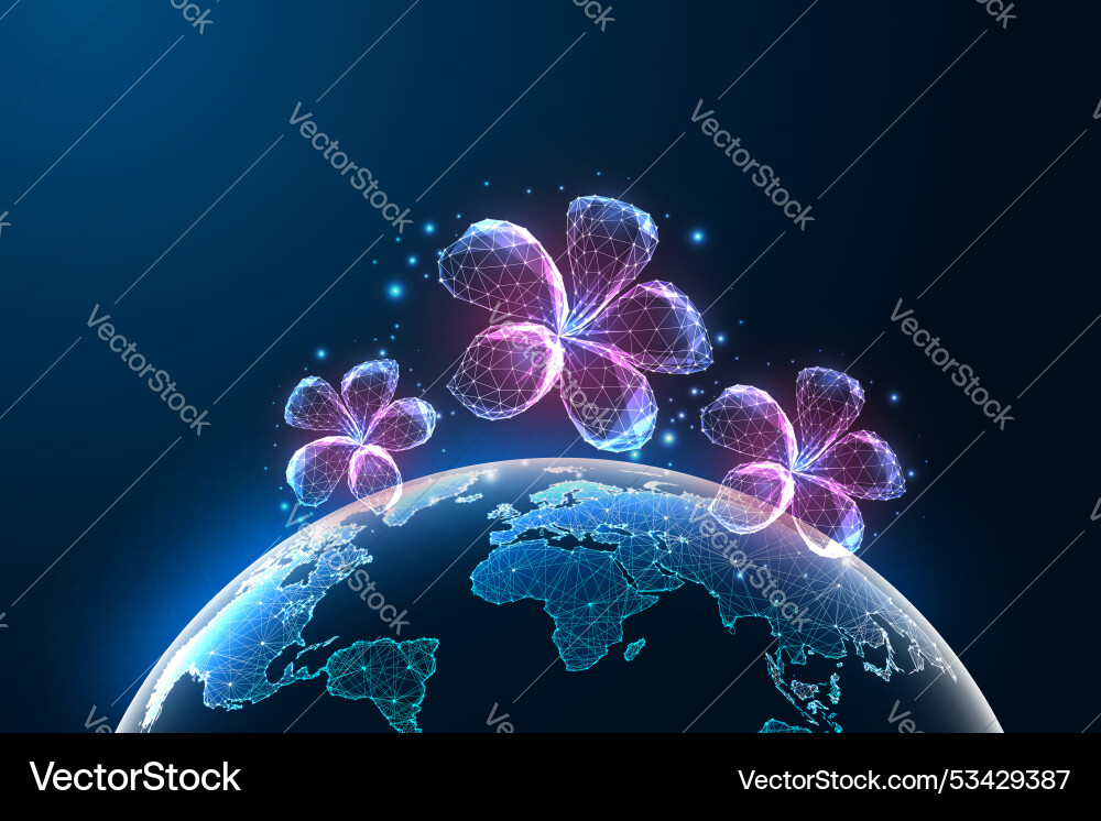 Delicate flowers float gracefully over planet Vector Image