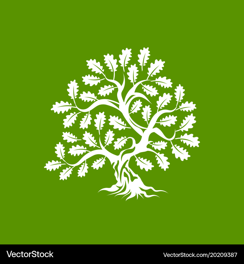 Huge and sacred oak tree silhouette logo Vector Image