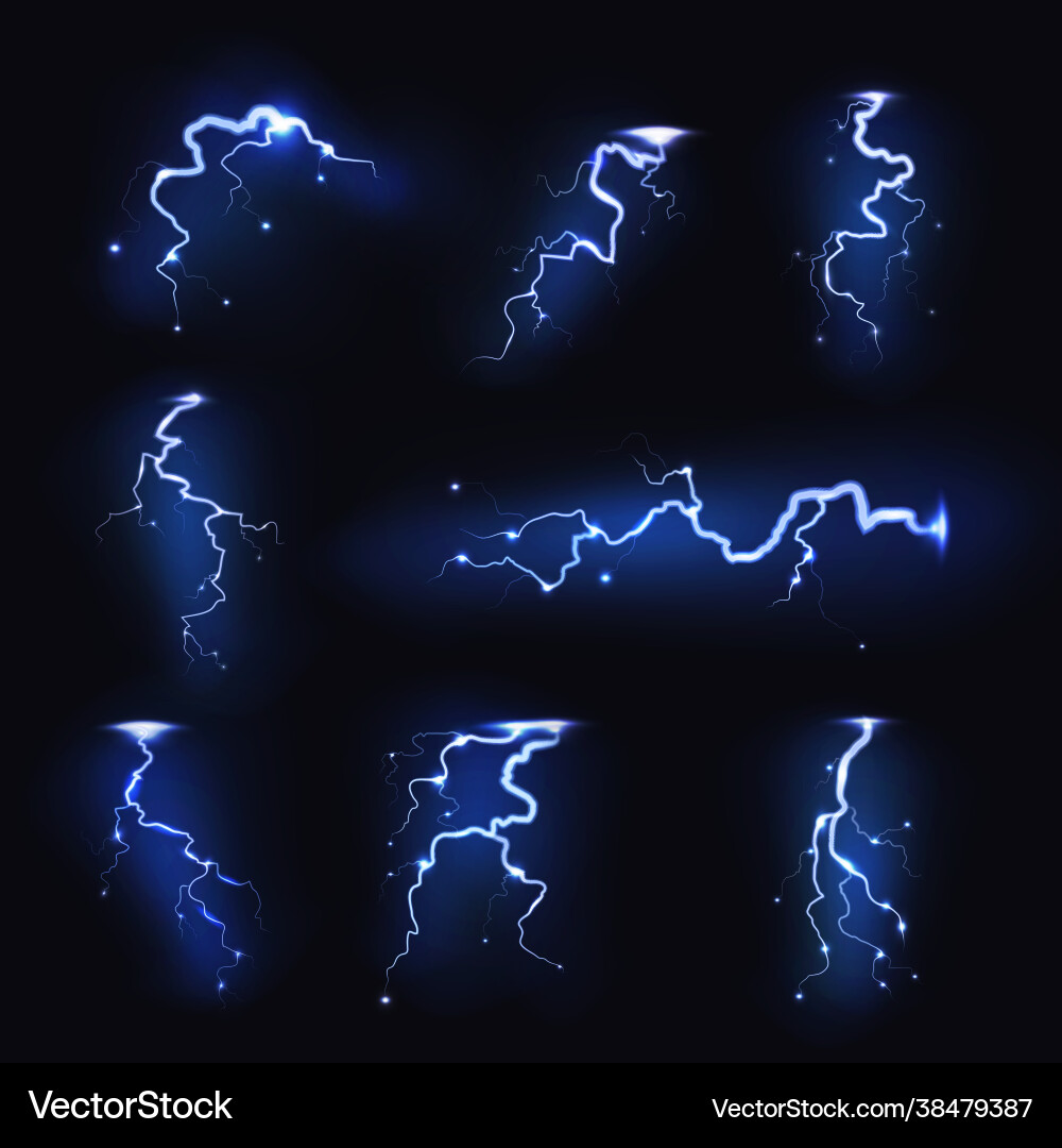 Lightnings realistic thunder light sparks storm Vector Image