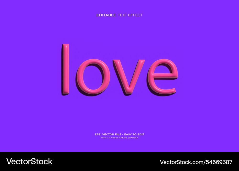 Love text style 3d inflated editable effect Vector Image