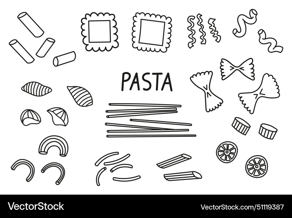Pasta doodle set line art Royalty Free Vector Image