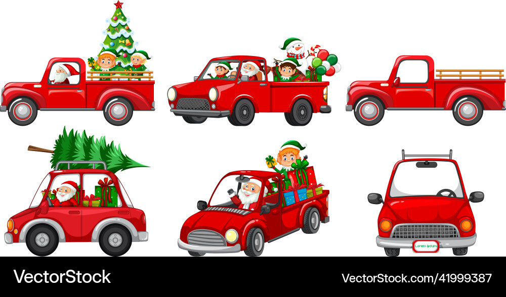 Set of different christmas cars and santa claus Vector Image