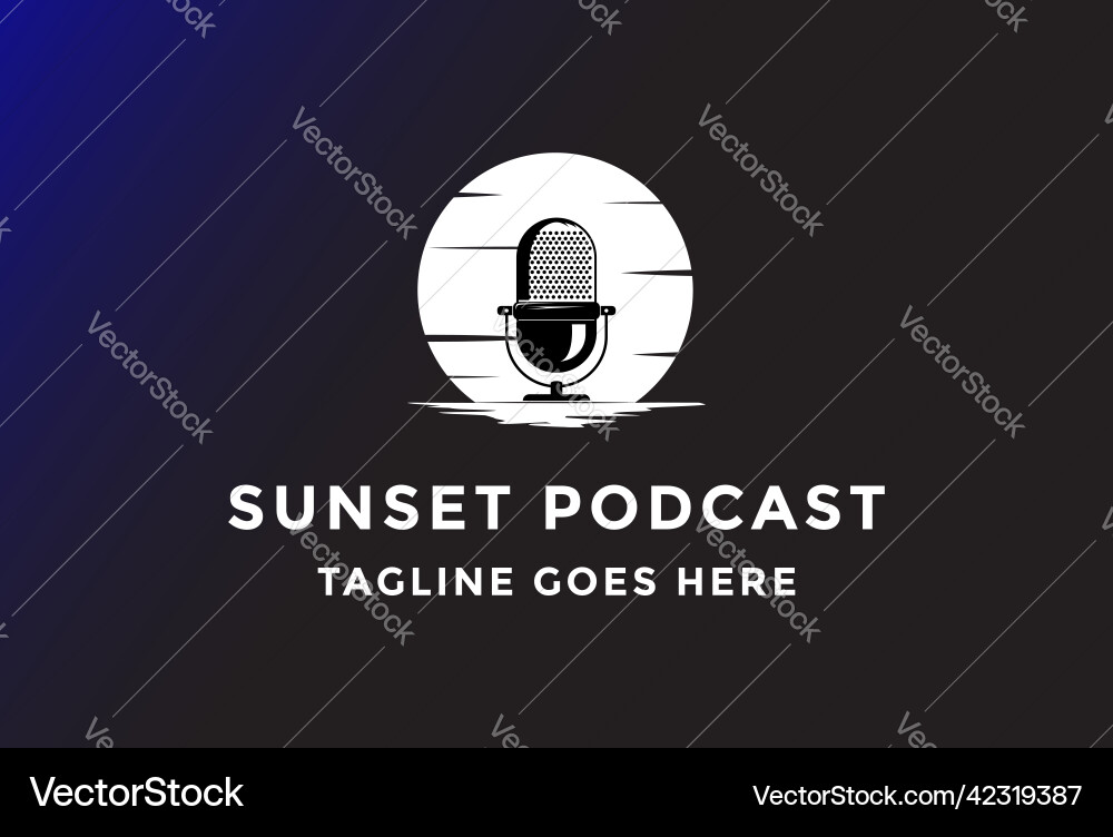 Sunset sunrise moon with mic microphone Royalty Free Vector