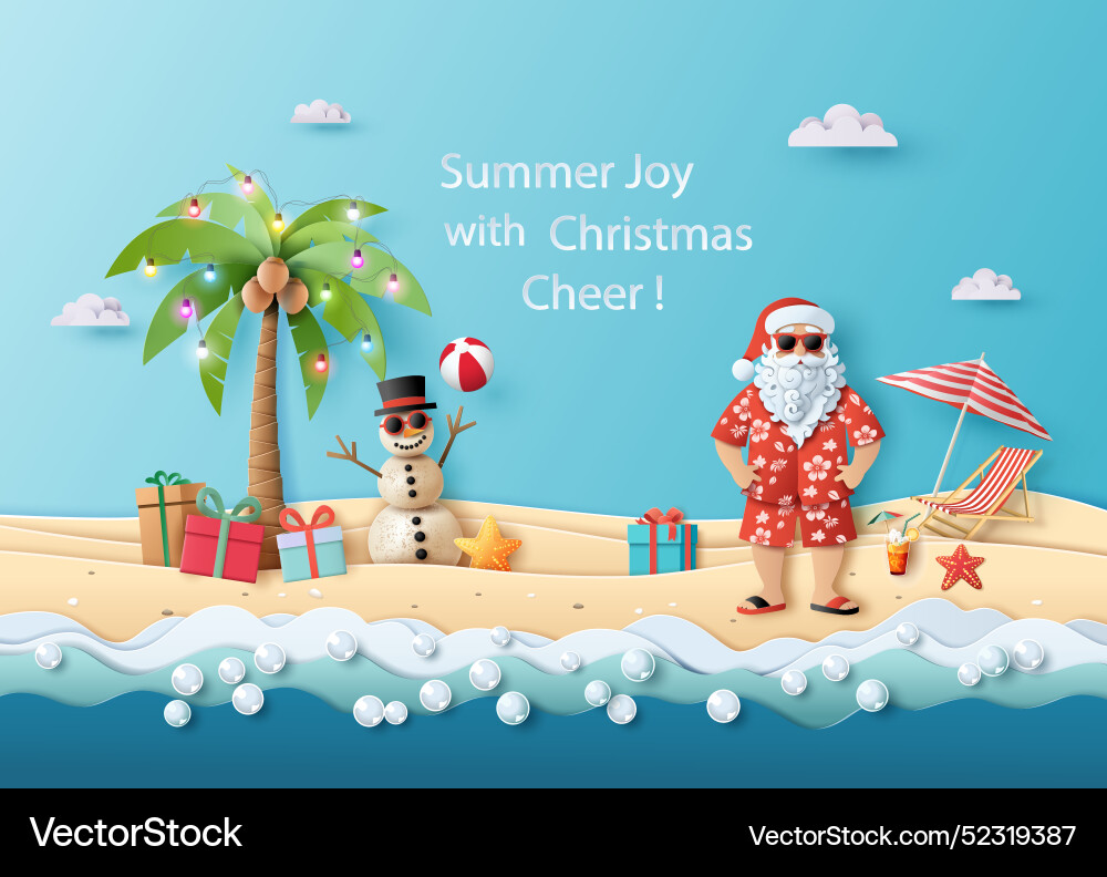 Tropical christmas celebration santa on the beach Vector Image