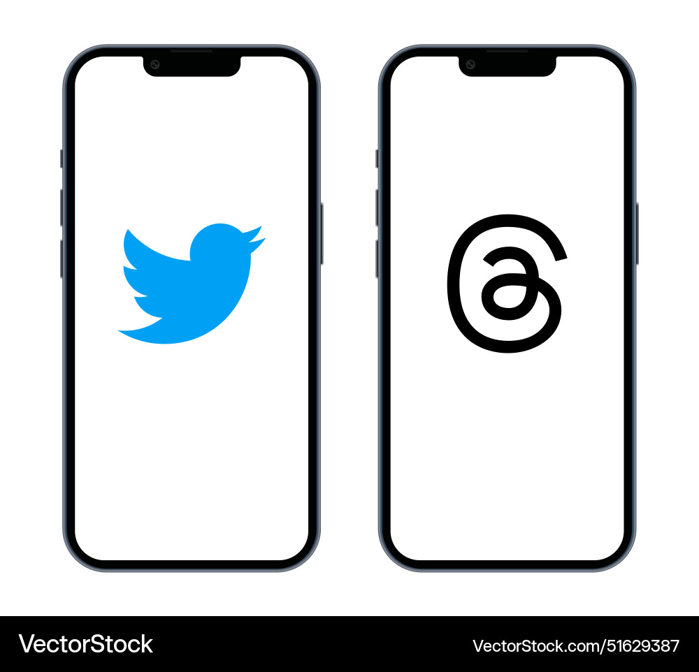 Twitter and threads mobile services logos Vector Image