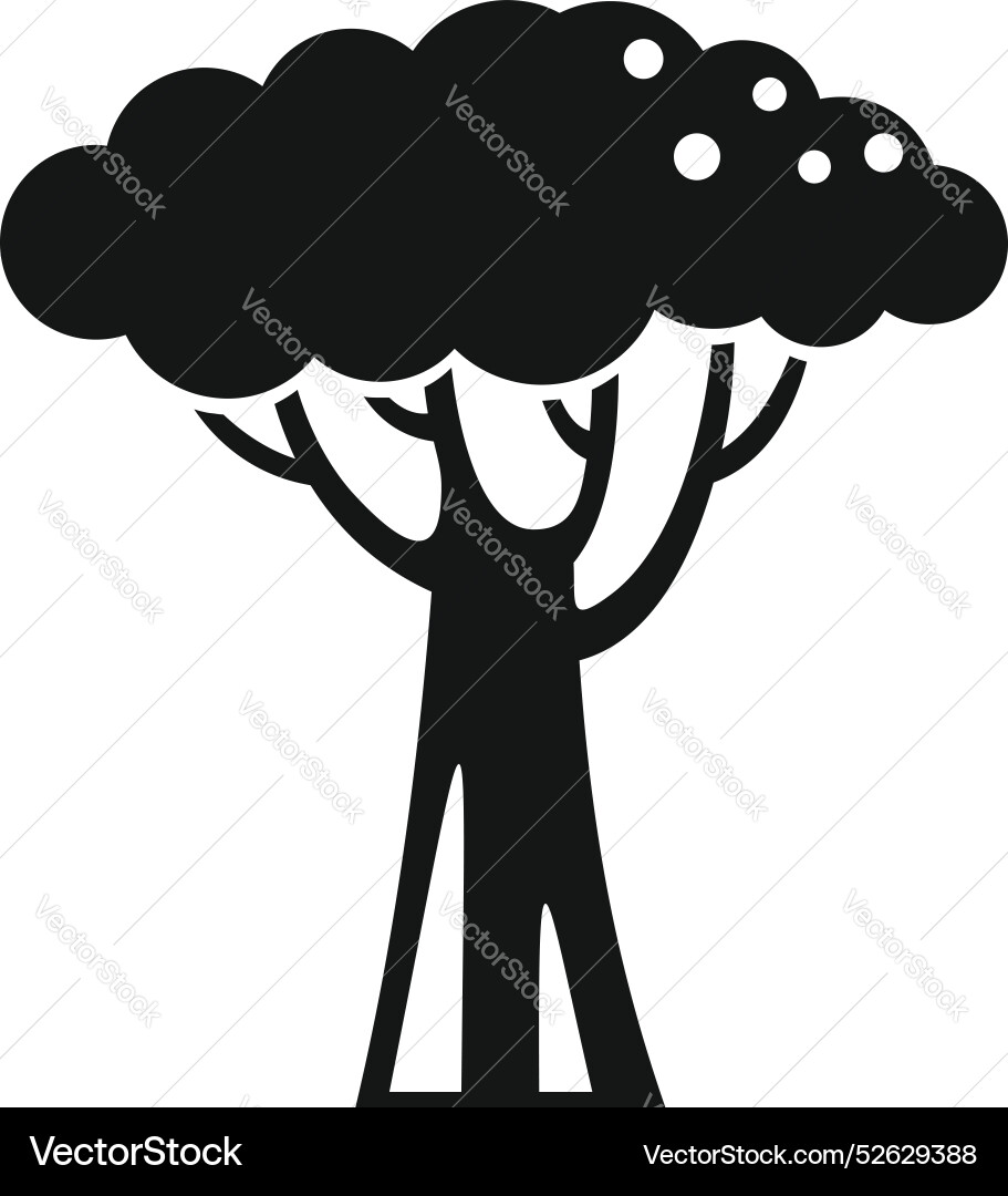 Black spreading tree with round crown growing Vector Image