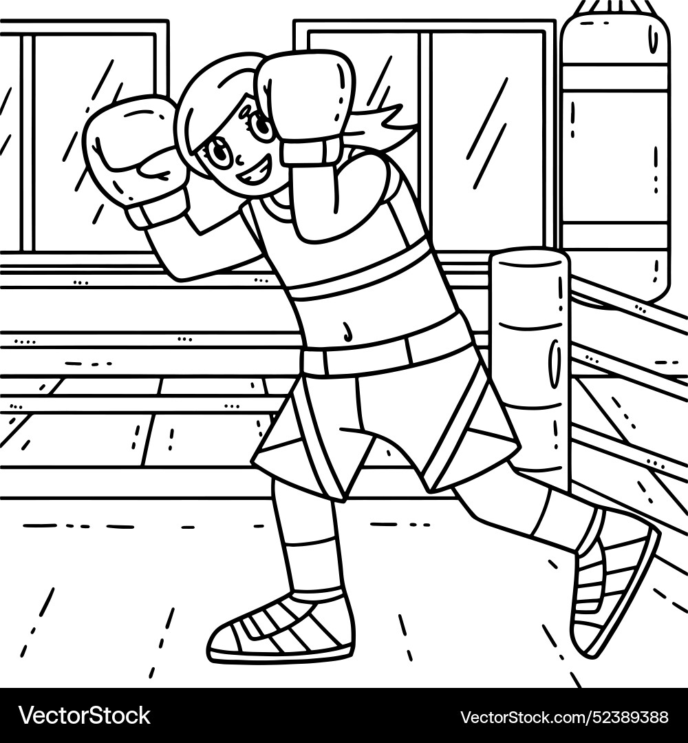 Boxing female boxer blocking coloring page Vector Image