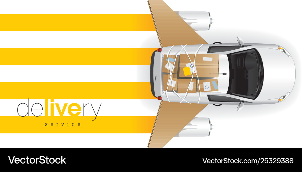 Delivery car with cardboard wings horizontal Vector Image