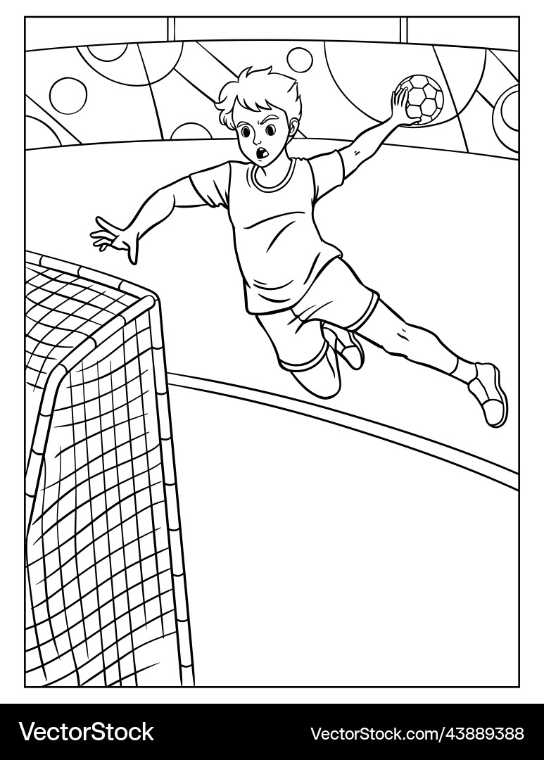 Handball coloring page for kids Royalty Free Vector Image