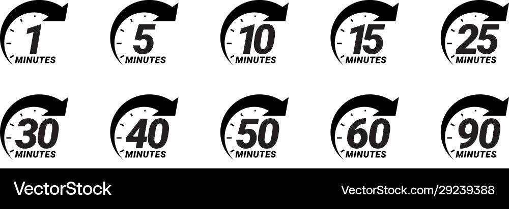 Minute timer icons set Royalty Free Vector Image
