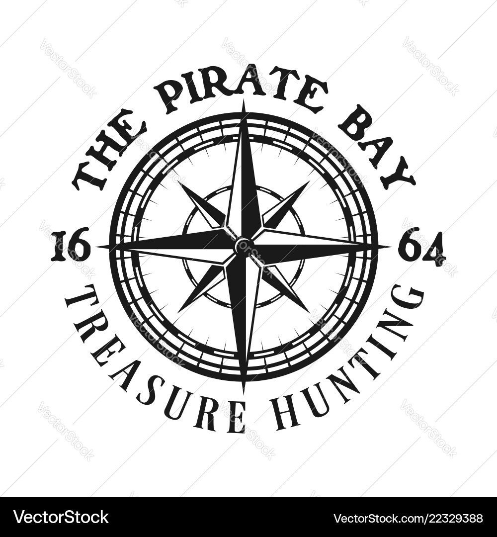 Pirates emblem with compass wind rose Royalty Free Vector