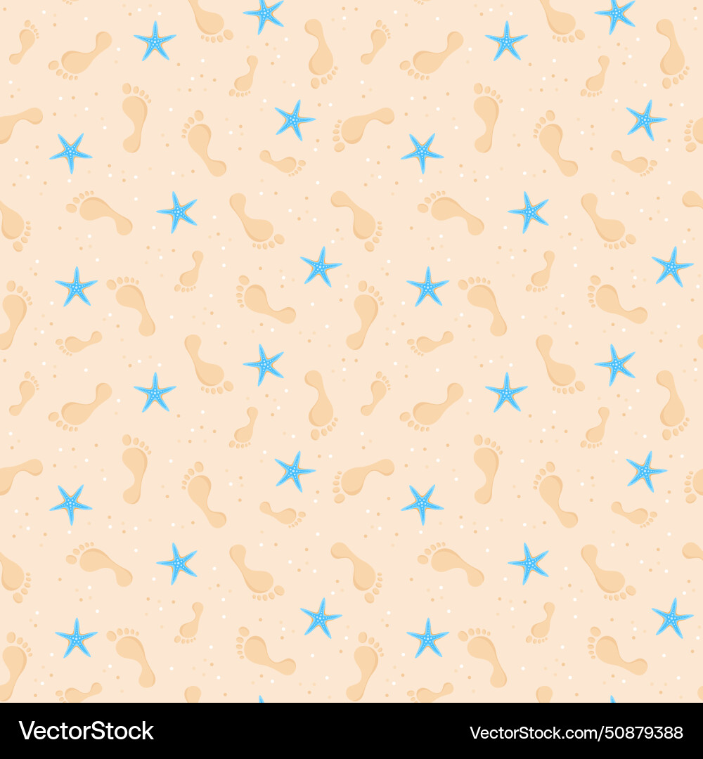 Seamless pattern of human footprints and starfish Vector Image