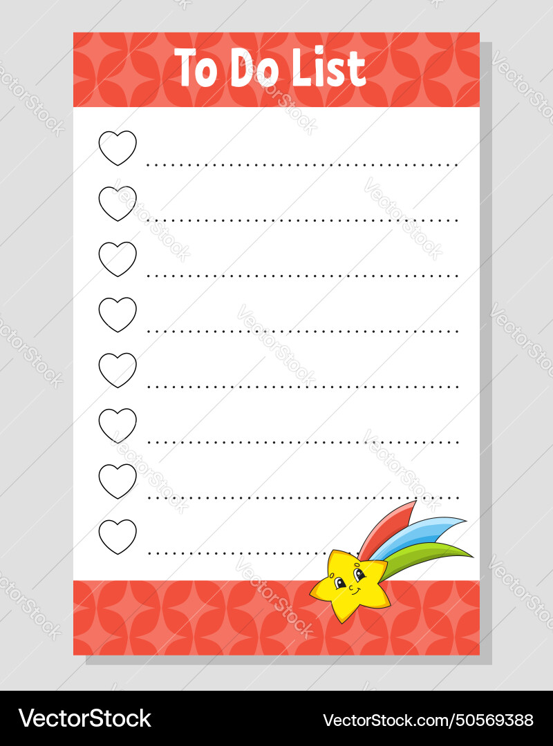 To do list for kids empty template Royalty Free Vector Image