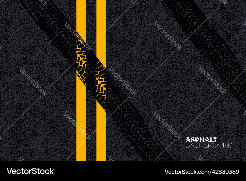 Asphalt road texture background with tyre tracks Vector Image