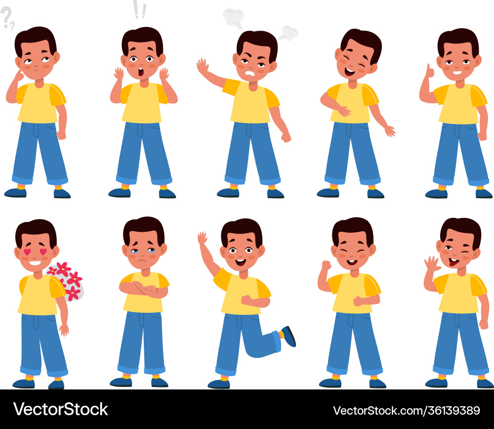 Boy emotions child character in emotional poses Vector Image