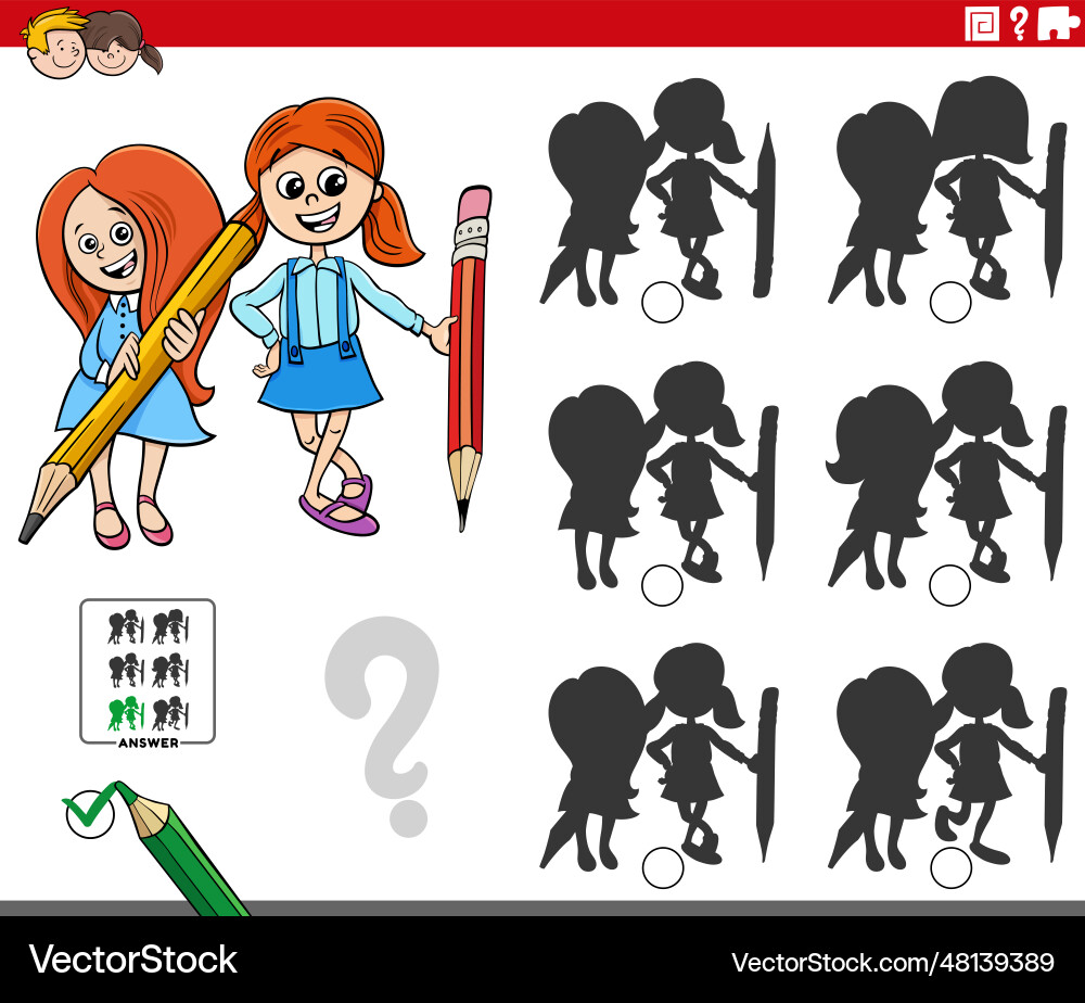 Educational shadows game with two girls Royalty Free Vector
