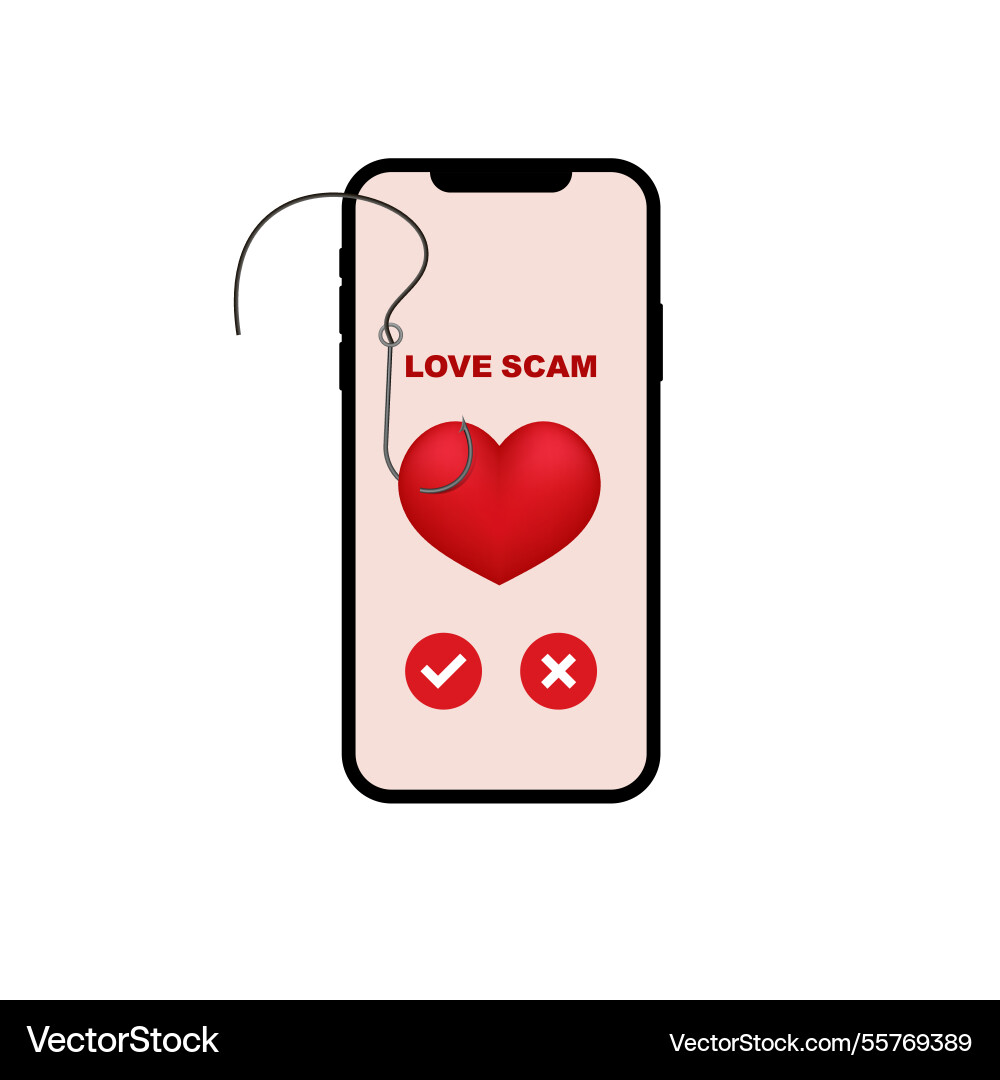 Mobile phone showing love scam concept Royalty Free Vector