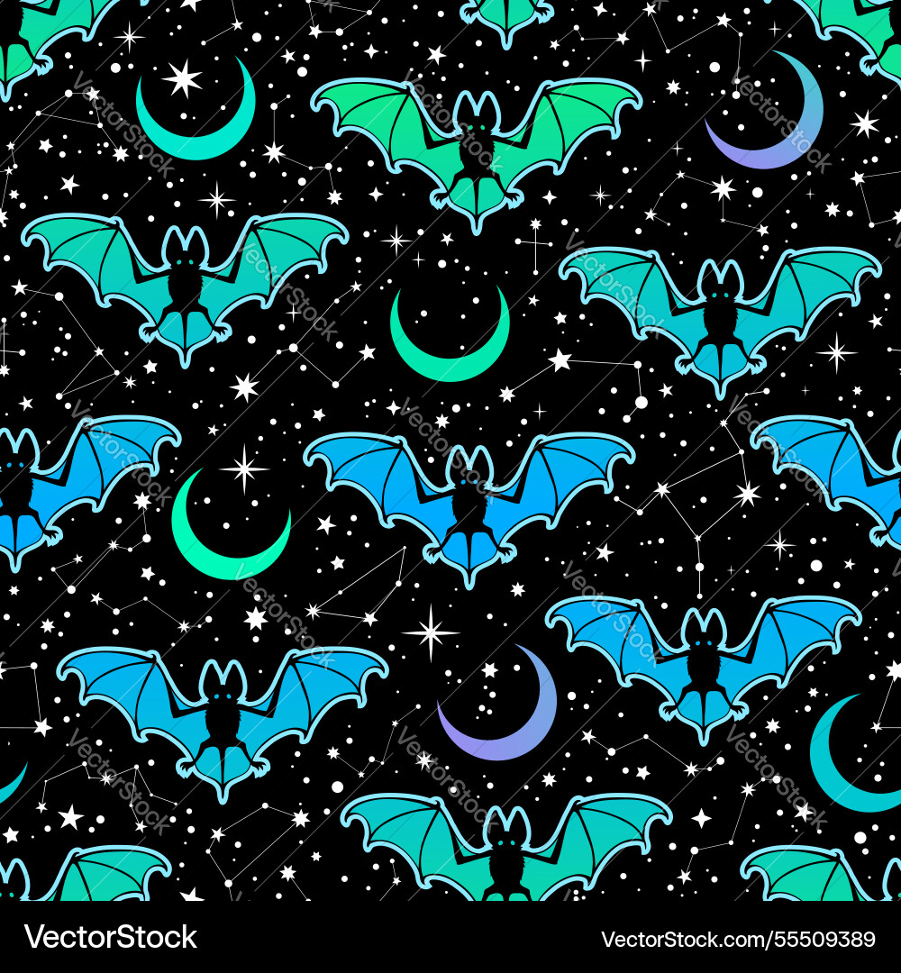 Seamless flying bright bats on black background Vector Image