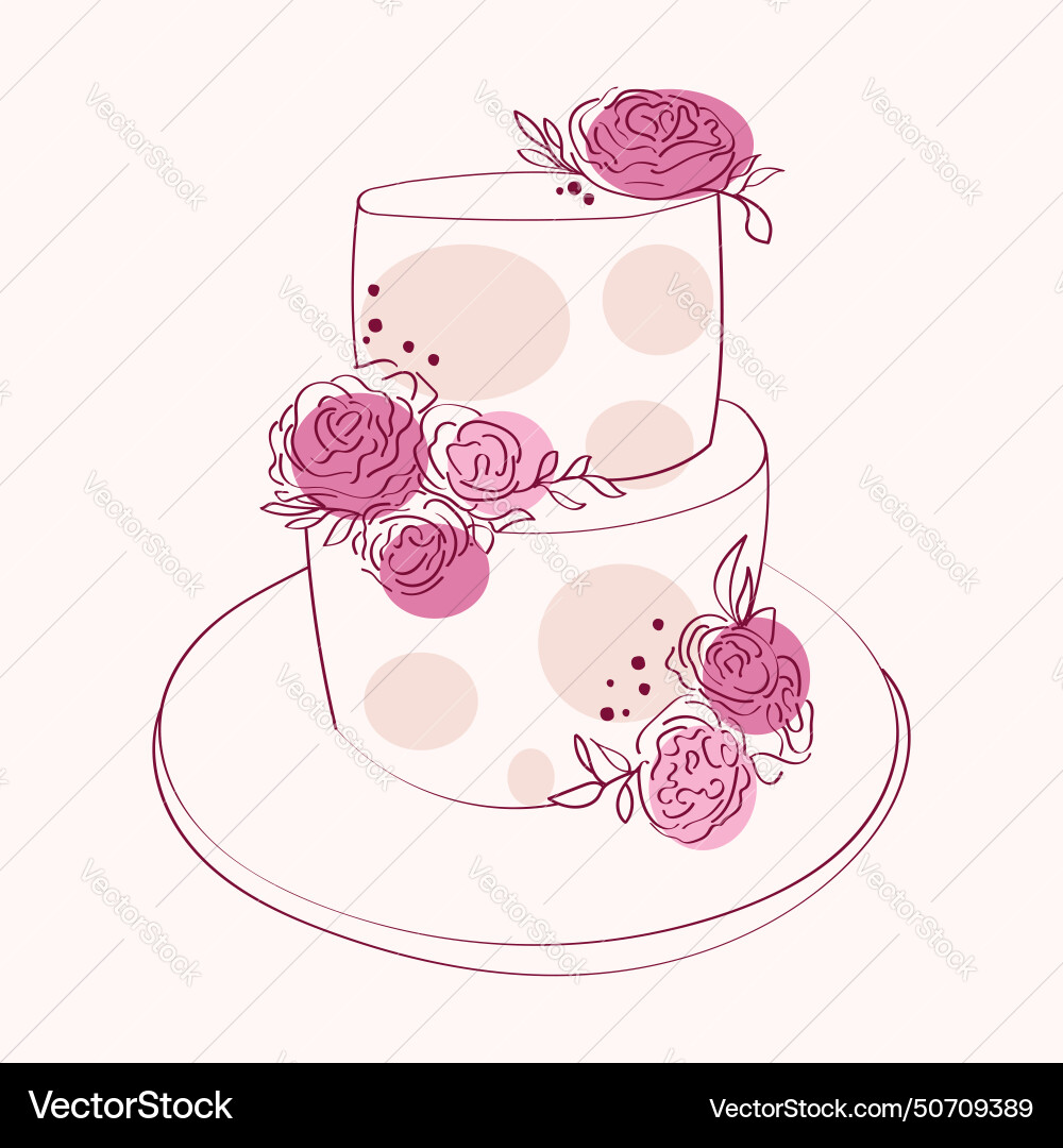 Two layer cake with pink flowers Royalty Free Vector Image