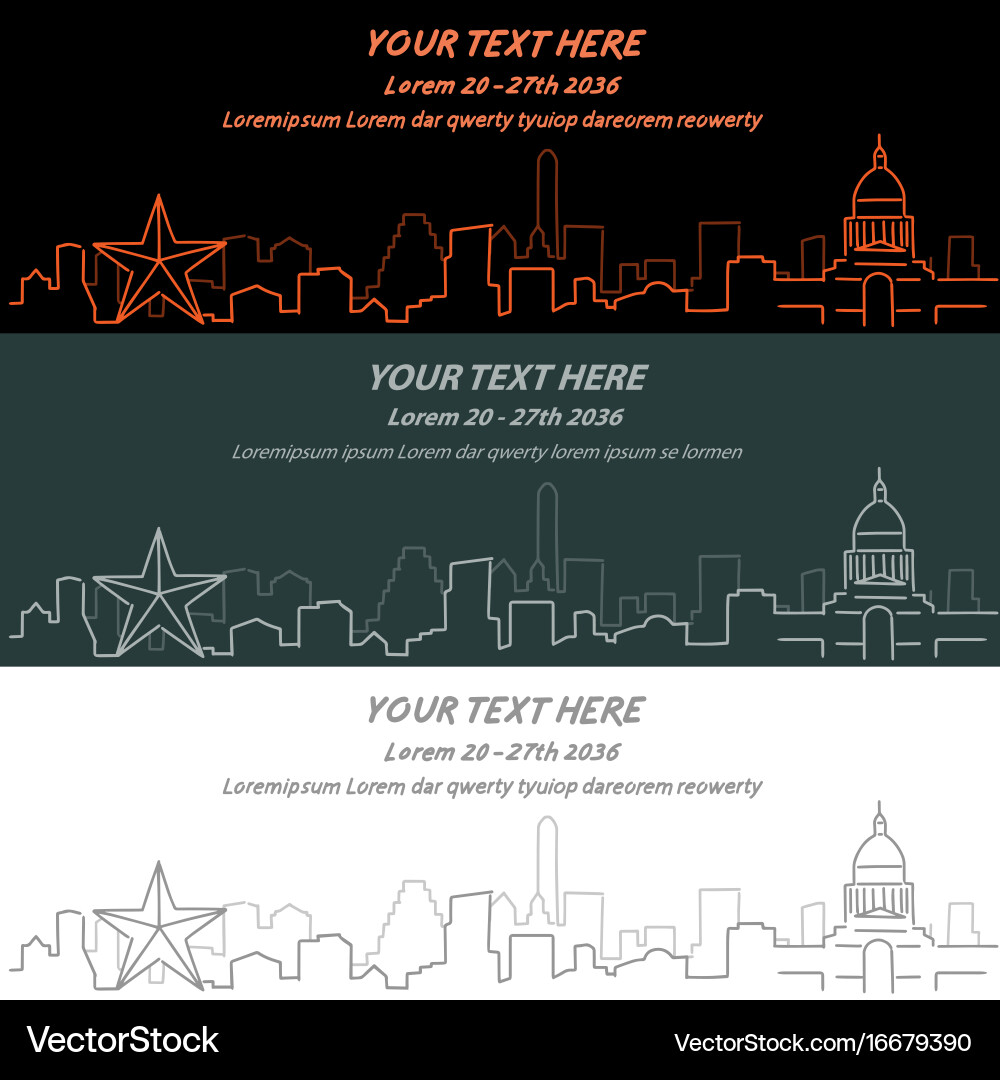 Austin event banner hand drawn skyline Royalty Free Vector