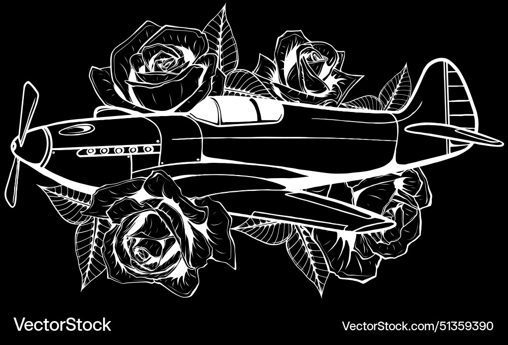 Fighter plane in white line on black background Vector Image