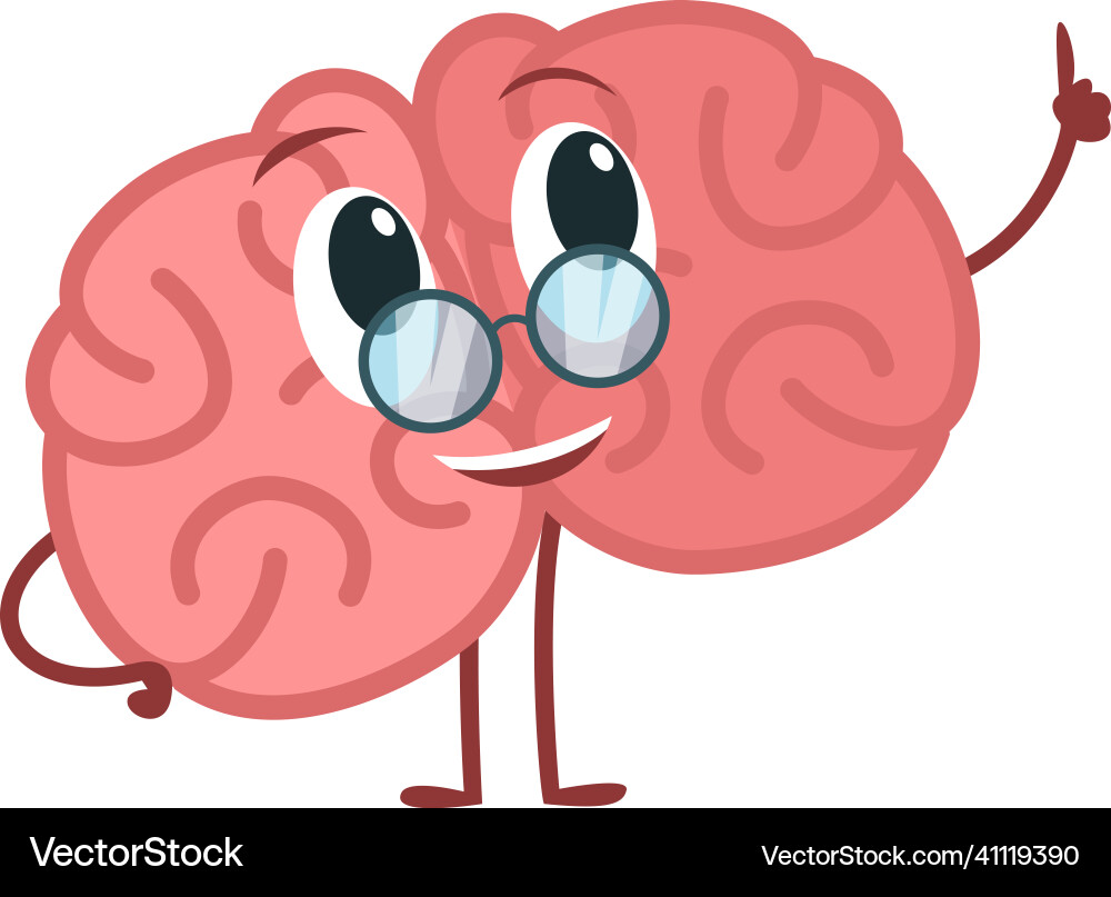 Smart Cartoon Brain Character Royalty Free Vector Image