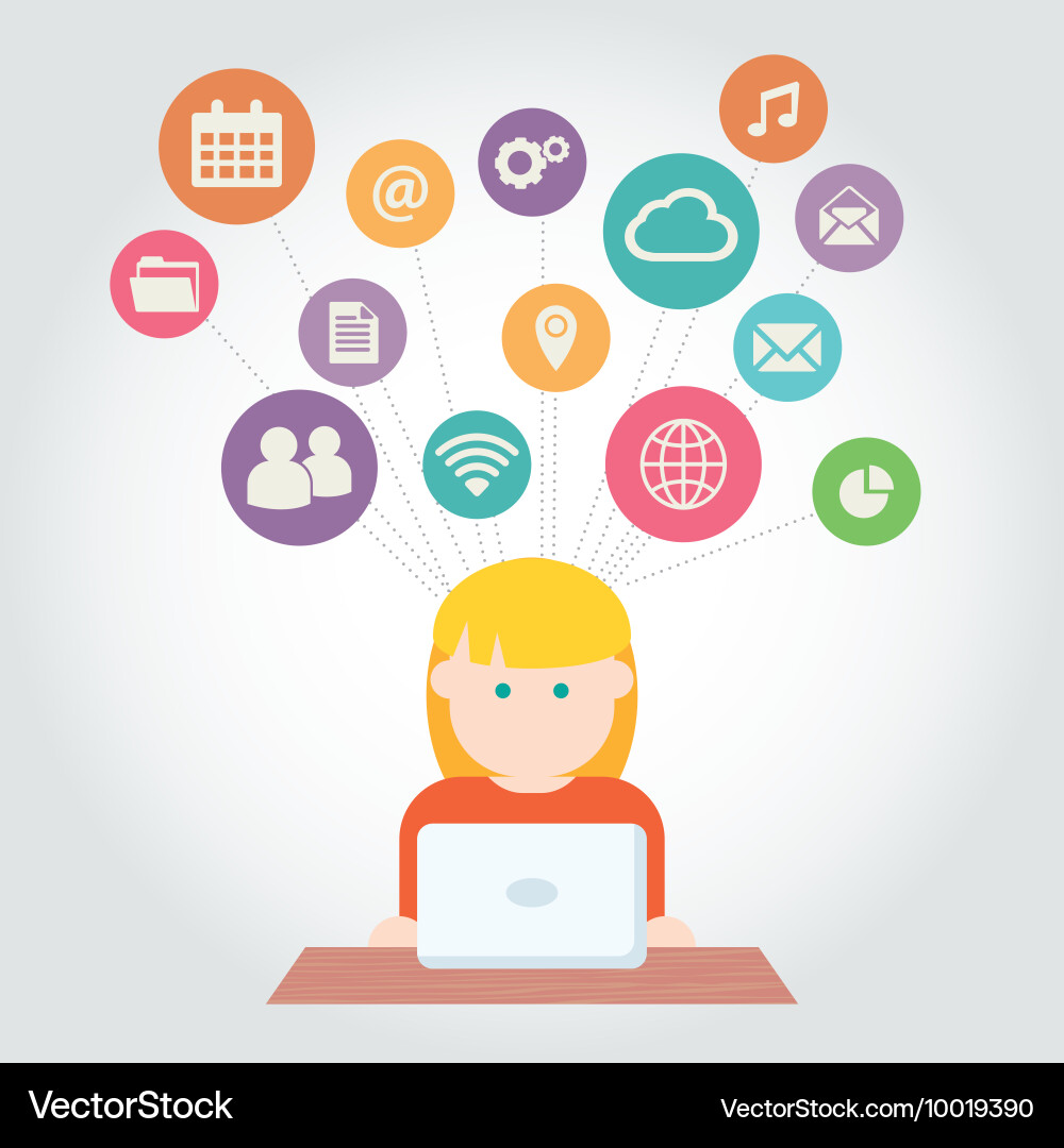 Social media network people with computers Vector Image